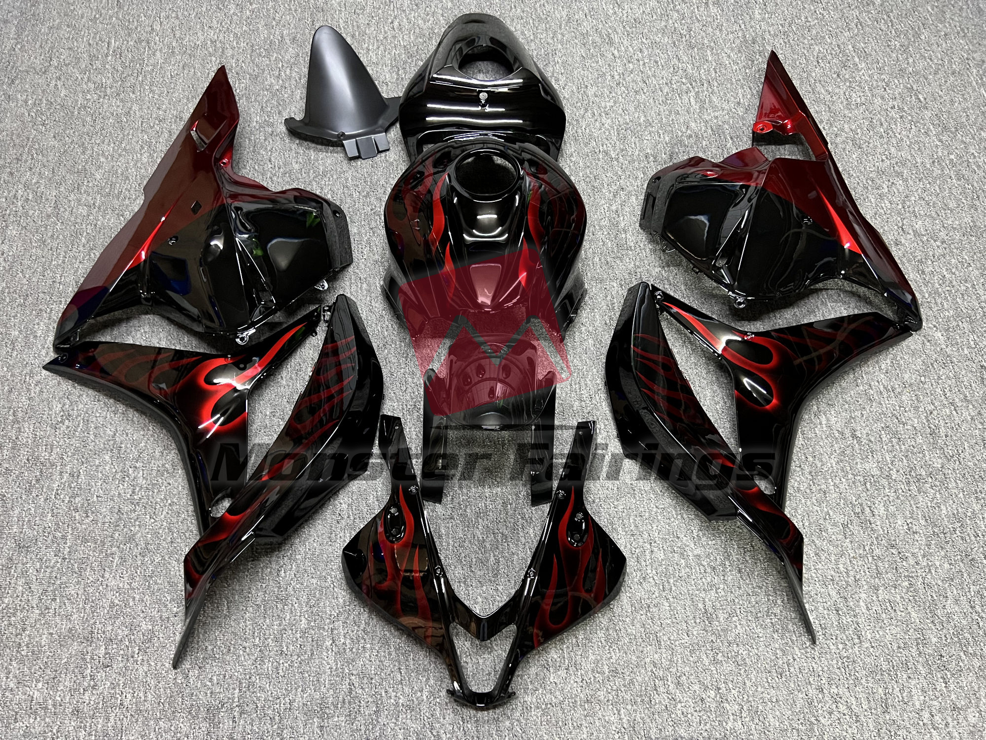 Honda CBR600RR 2009-2012 Gloss Black Red Flames ABS Fairings | Monster ...