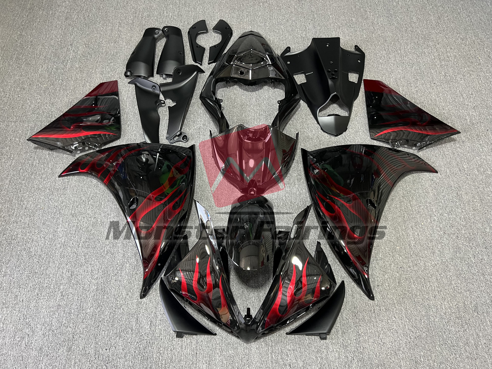 Yamaha R1 2009-2011 Gloss Black Red Flames ABS Fairings | Monster Fairings