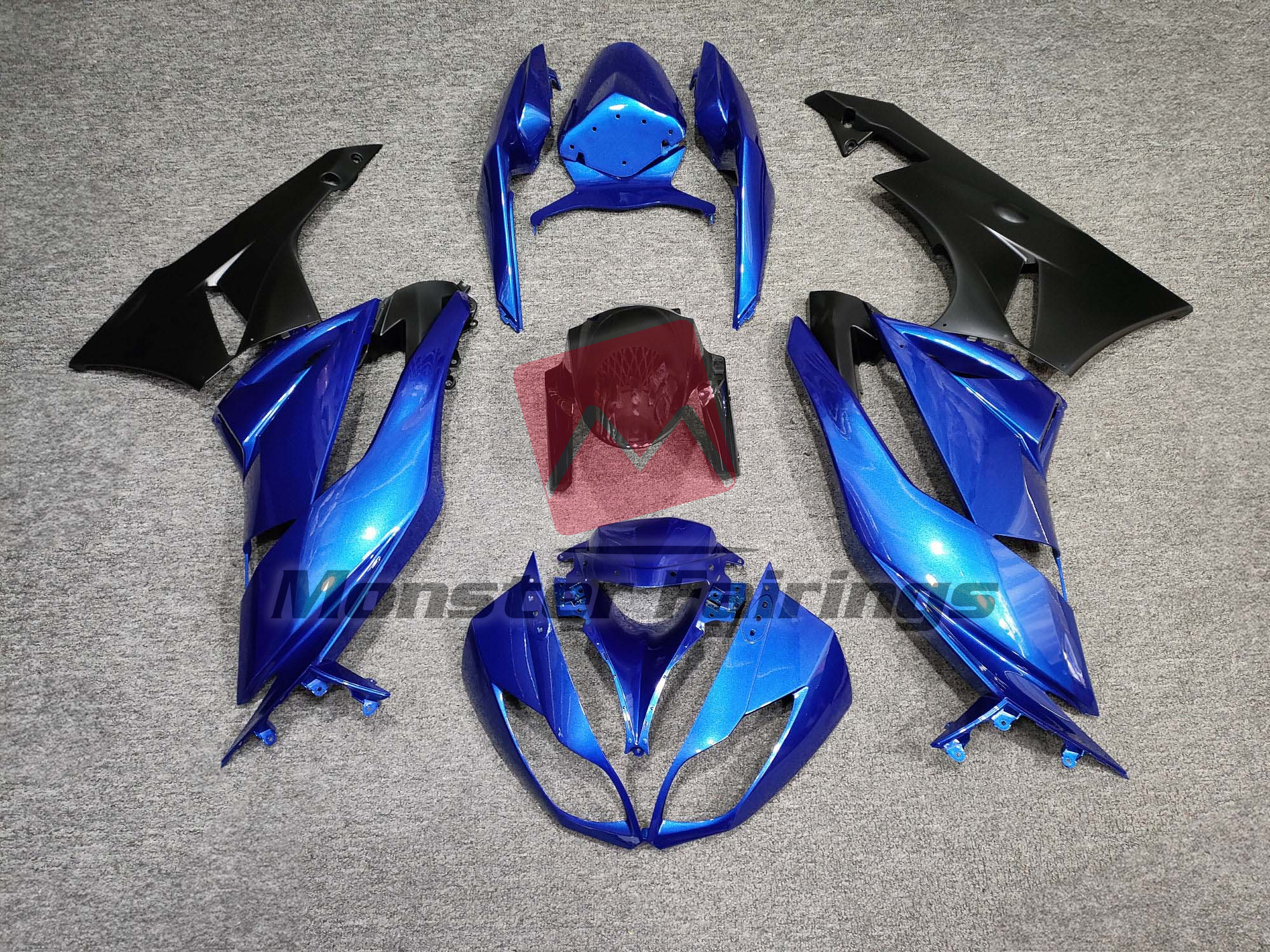 Kawasaki ZX6R 2009-2012 Gloss Blue Matte Black ABS Fairings | Monster ...