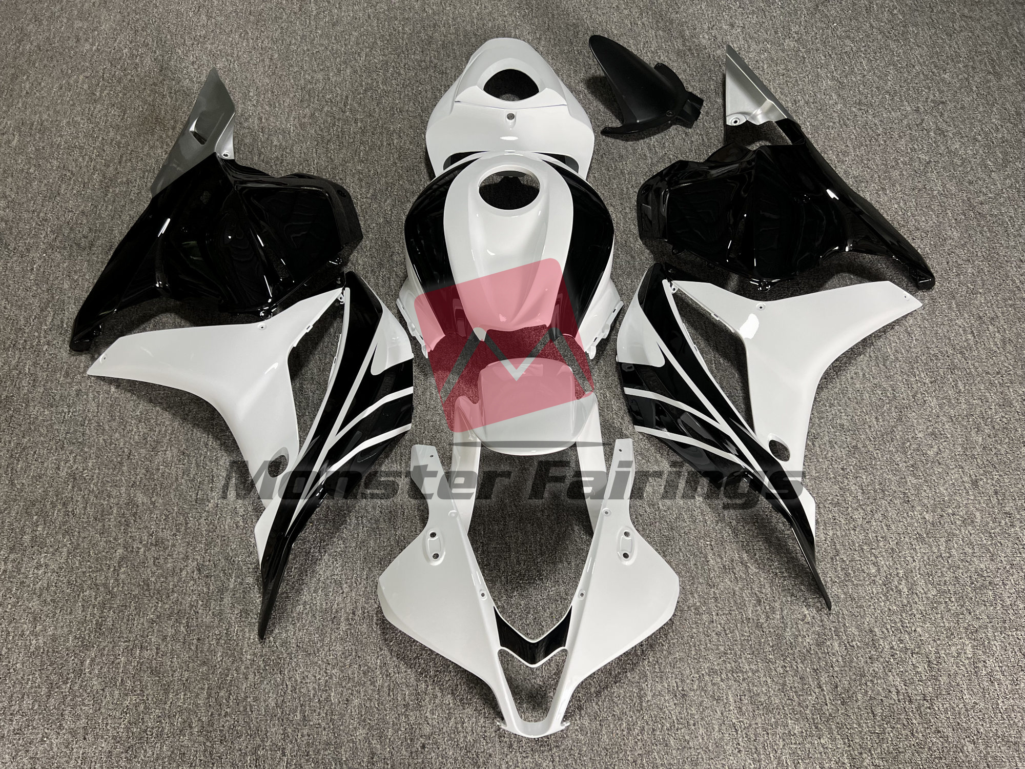 Honda CBR600RR 2009-2012 Gloss Black & White Silver ABS Fairings ...