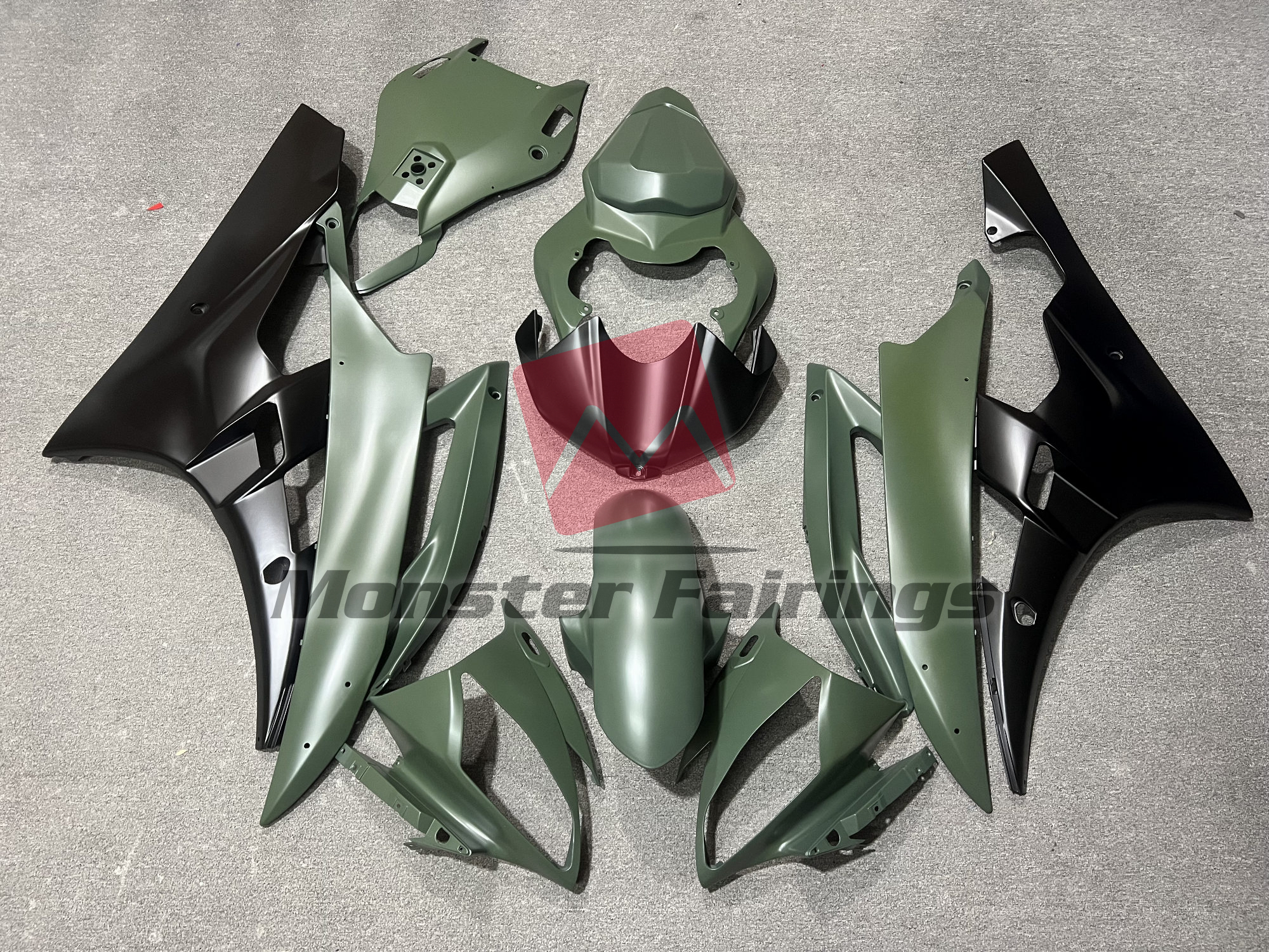 Yamaha R6 2006-2007 Custom Matte Green and Black ABS Fairings | Monster ...