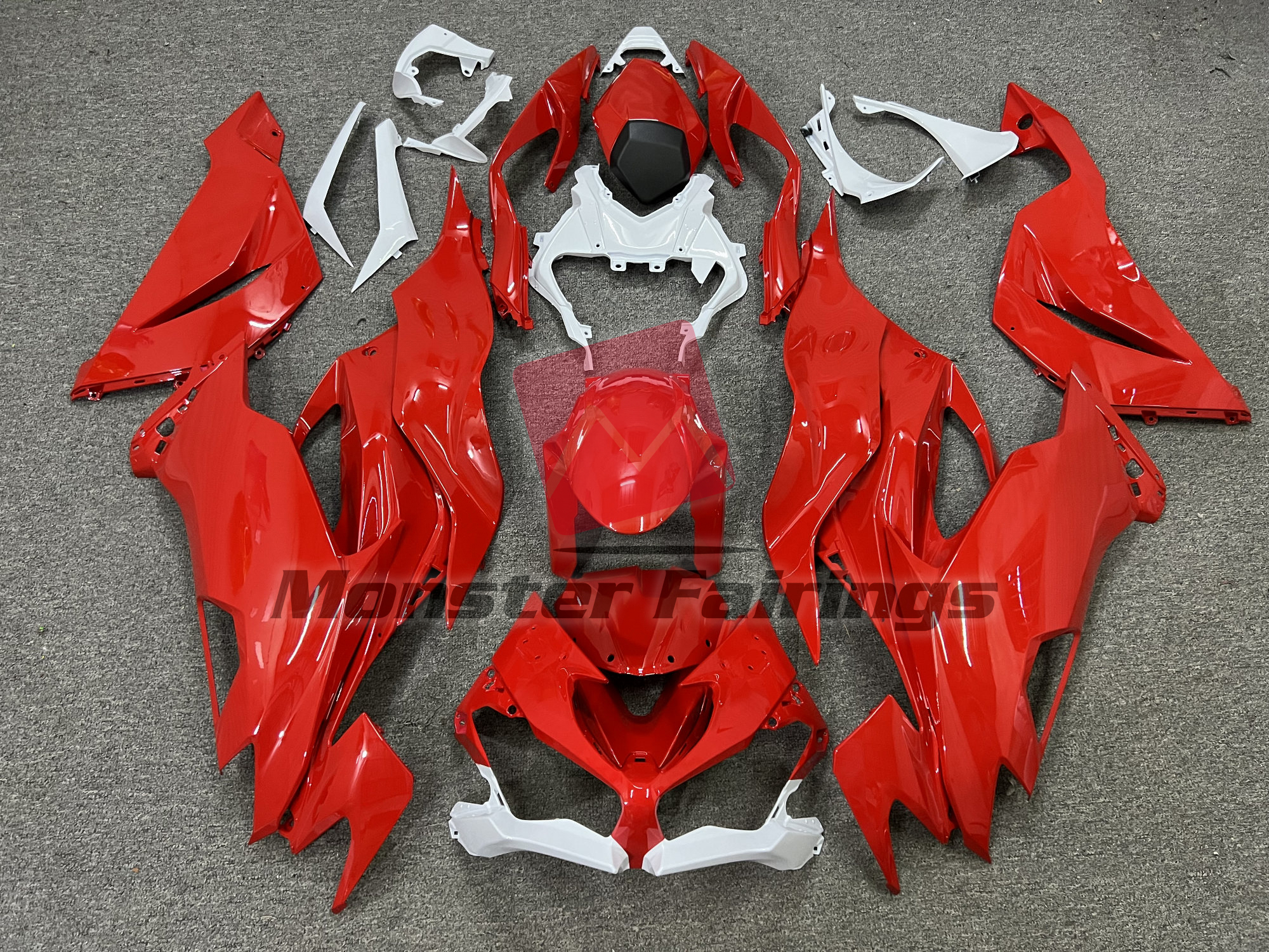 Kawasaki ZX6R 2019-2023 Gloss Red With White ABS Fairings | Monster ...