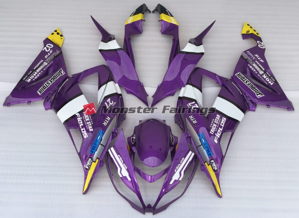 Kawasaki ZX6R 2013-2018 Gloss Purple with White & Yellow ABS Fairings ...