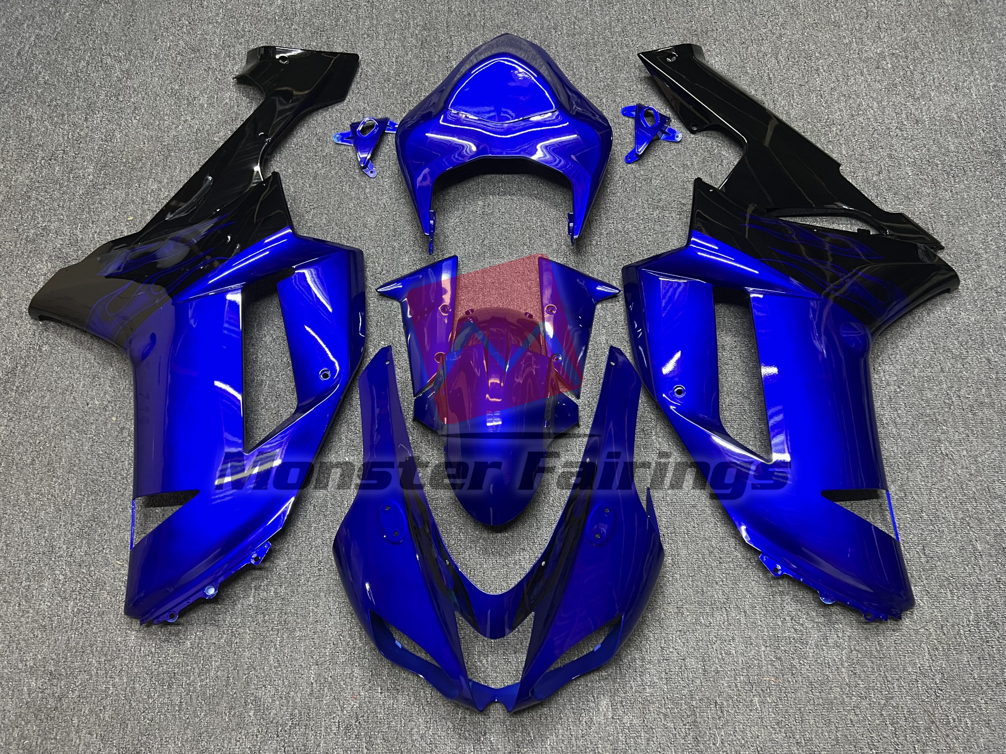 Kawasaki ZX6R 2007-2008 Gloss Blue & Black with Flames ABS Fairings ...
