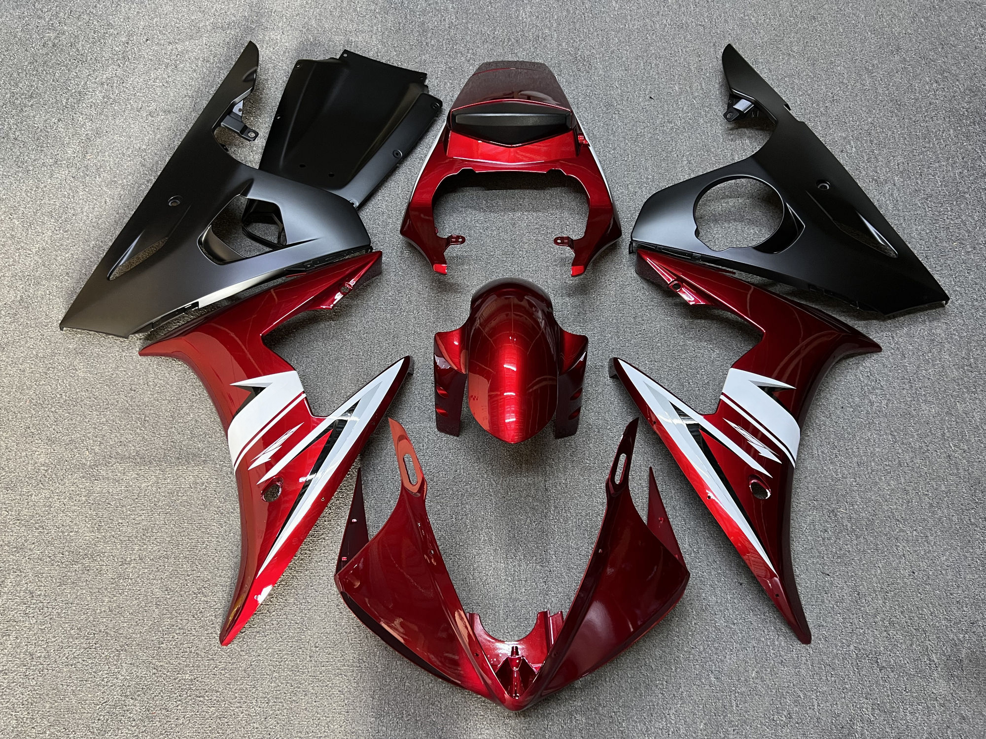 Yamaha R6 2005 Gloss Red White ABS Fairings | Monster Fairings