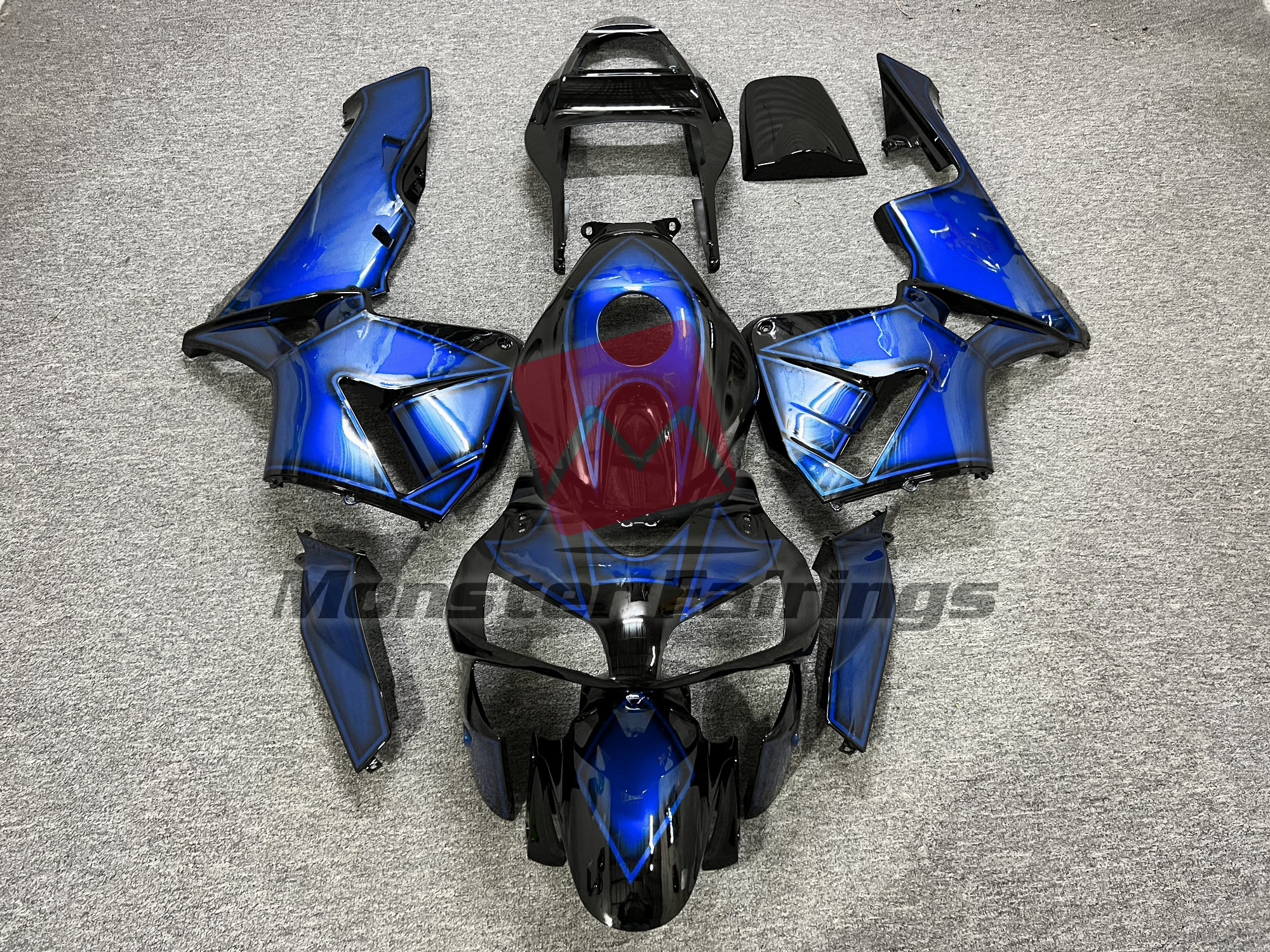 Honda CBR600RR 2003-2004 Gloss Black & Blue ABS Fairings | Monster Fairings