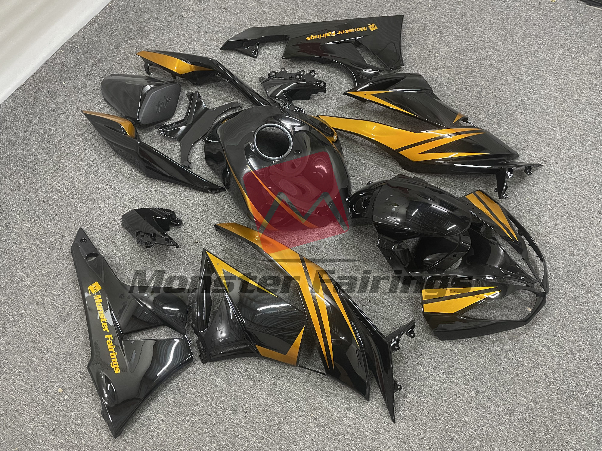 Kawasaki ZX6R 2009-2012 Gloss Black and Gold ABS Fairings | Monster ...