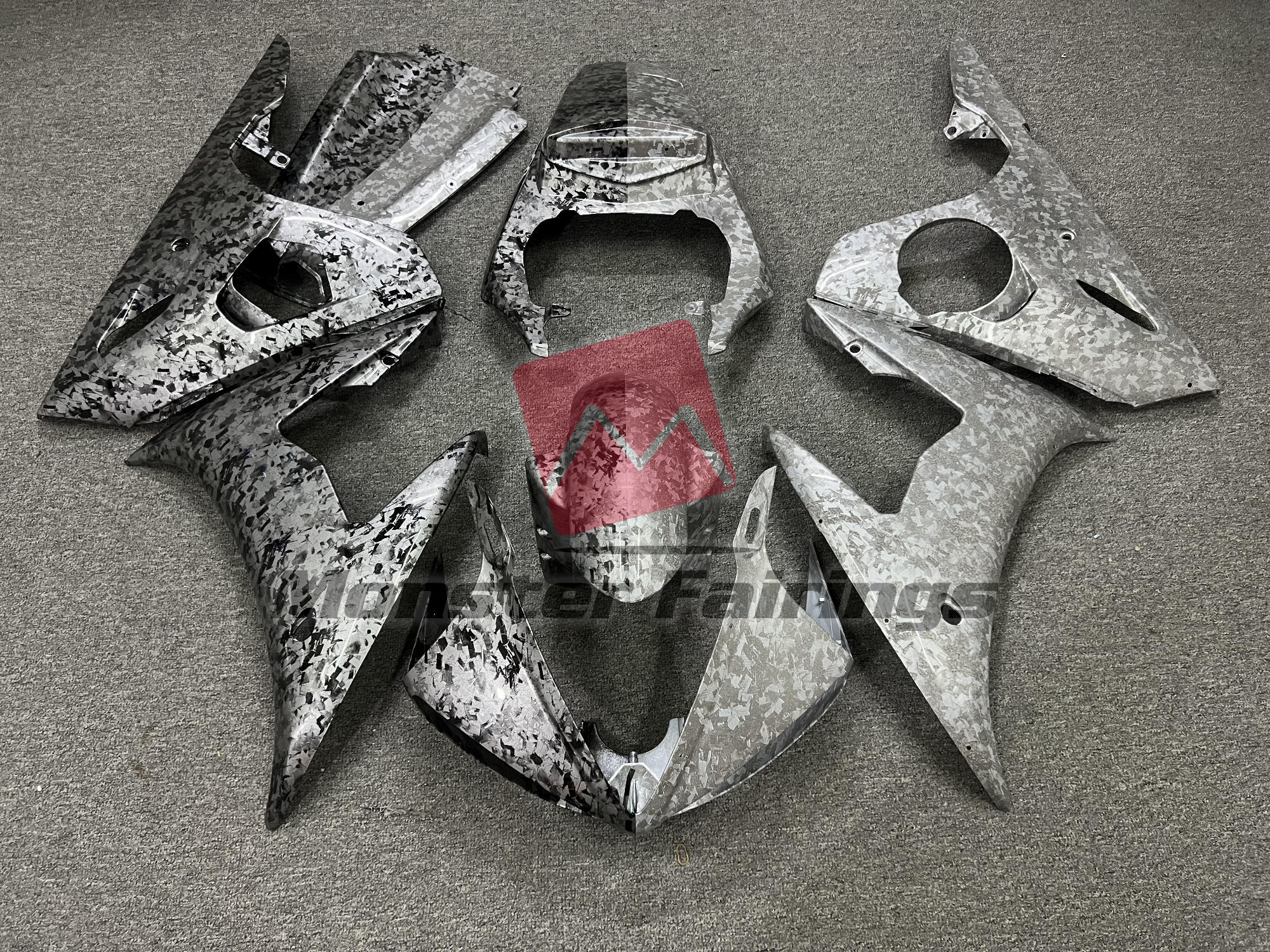 Yamaha R6 2005 Half Black White Forged Carbon Fiber Style ABS Fairings ...