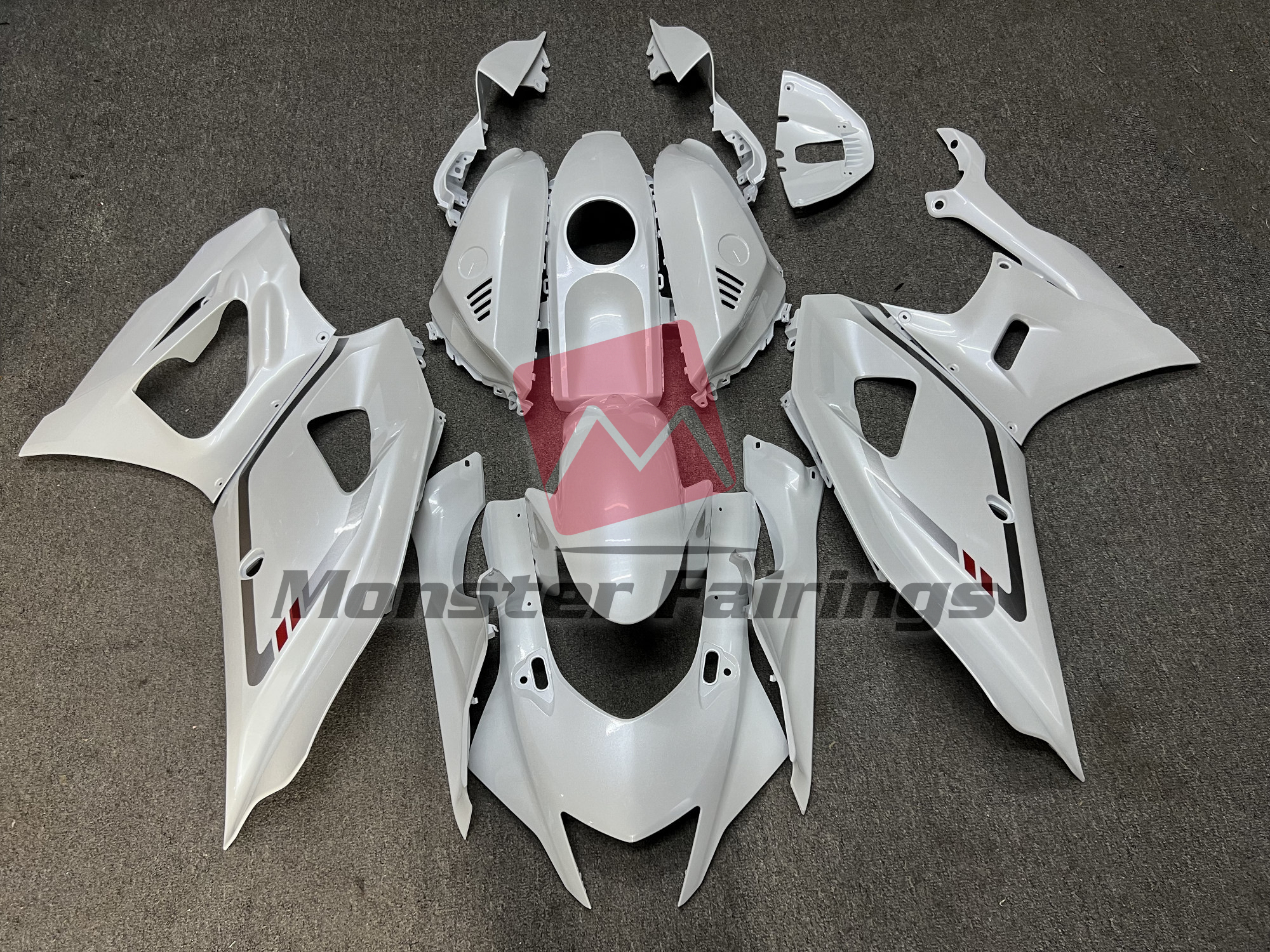 Pearl White with Gray & Red - R7 21-25 - Monster Fairings