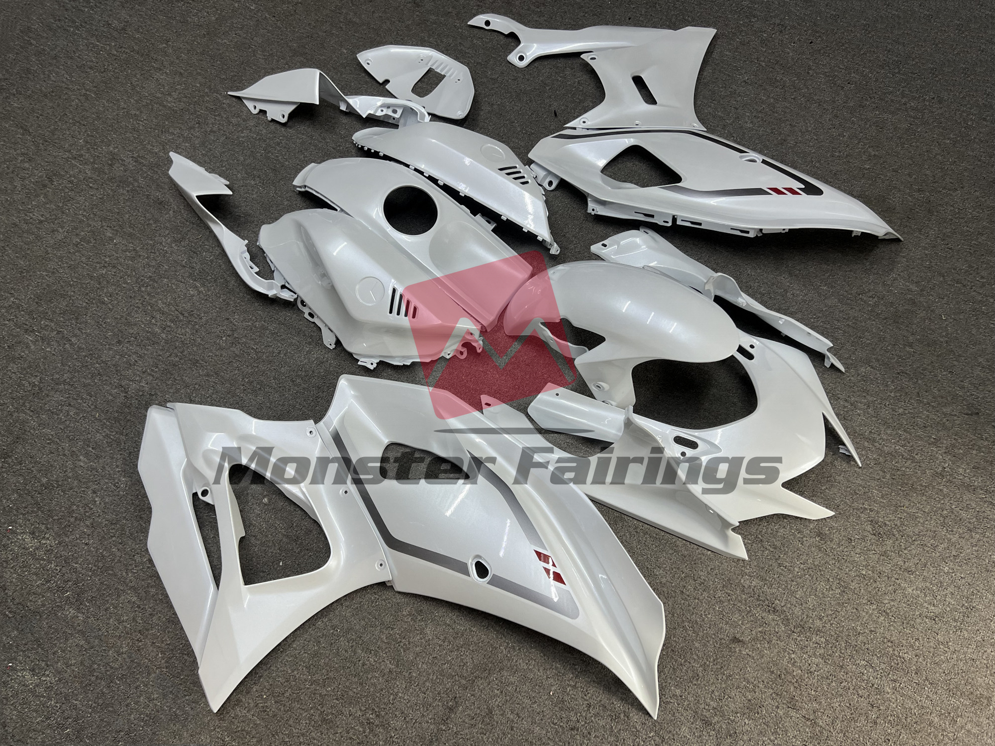 Pearl White with Gray & Red - R7 21-25 - Monster Fairings