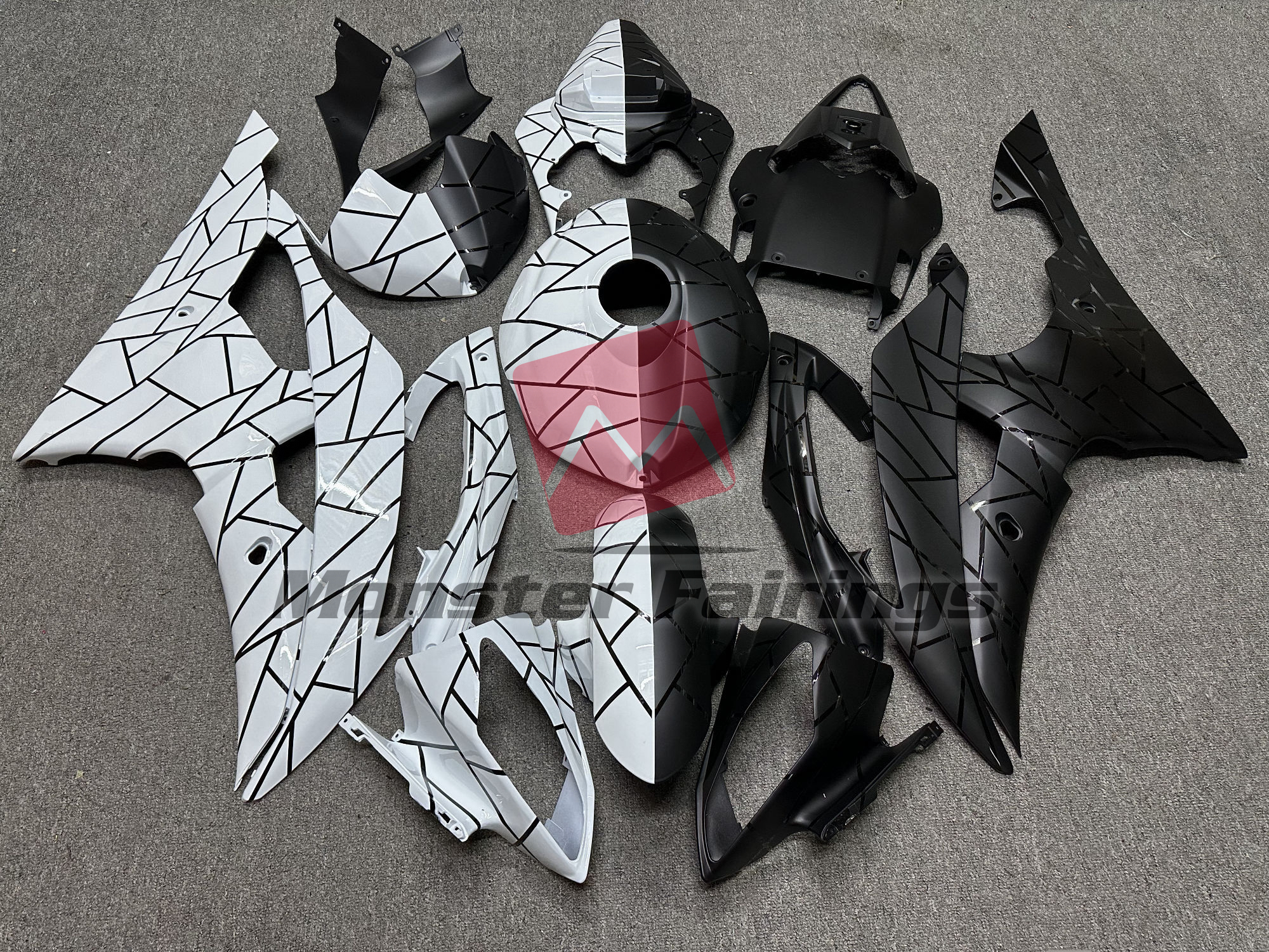 Yamaha R6 2008-2016 Matte Black & Gloss White Pattern Split ABS ...