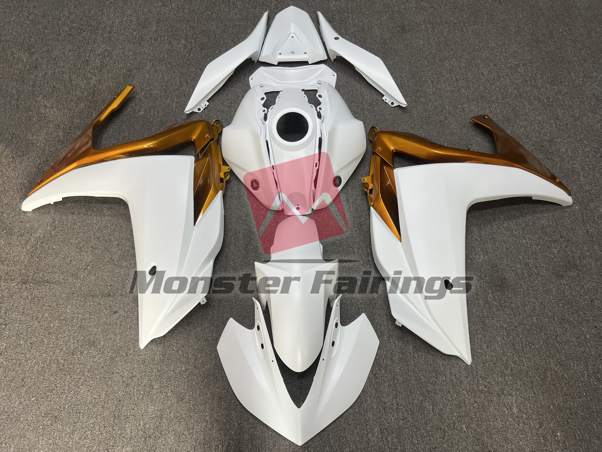 Yamaha R3 2014-2018 Gloss White and Gold ABS Fairings | Monster Fairings