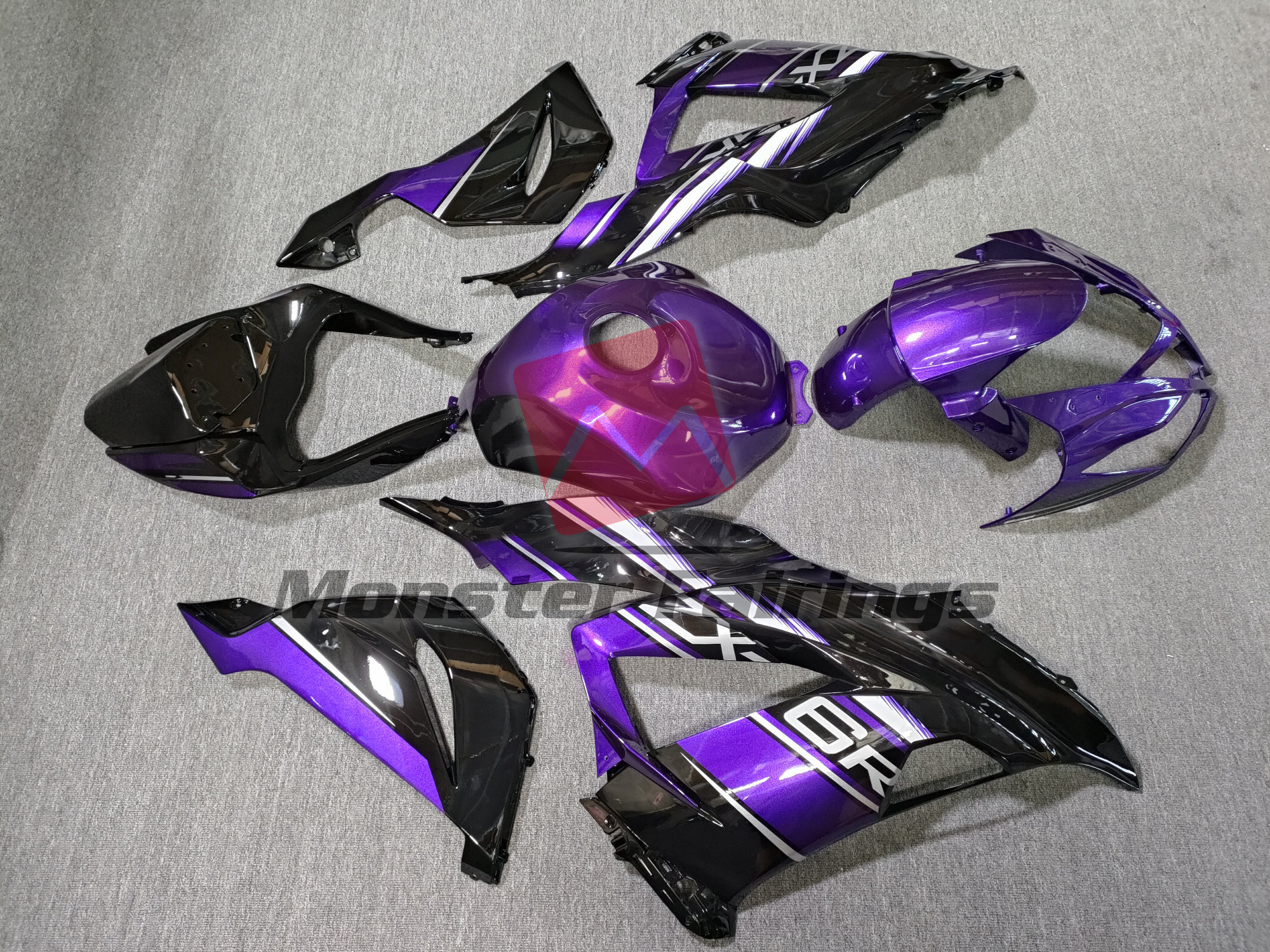 Kawasaki ZX6R 2013-2018 Gloss Black and Purple ABS Fairings | Monster ...