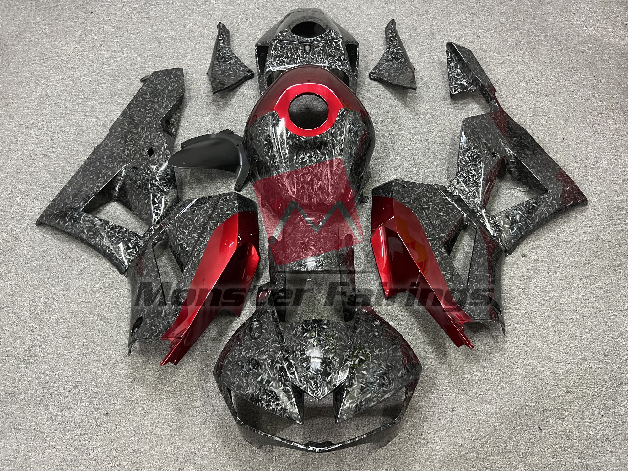 Forged Carbon Fiber Style with Red - CBR600RR 13-24 - Monster Fairings