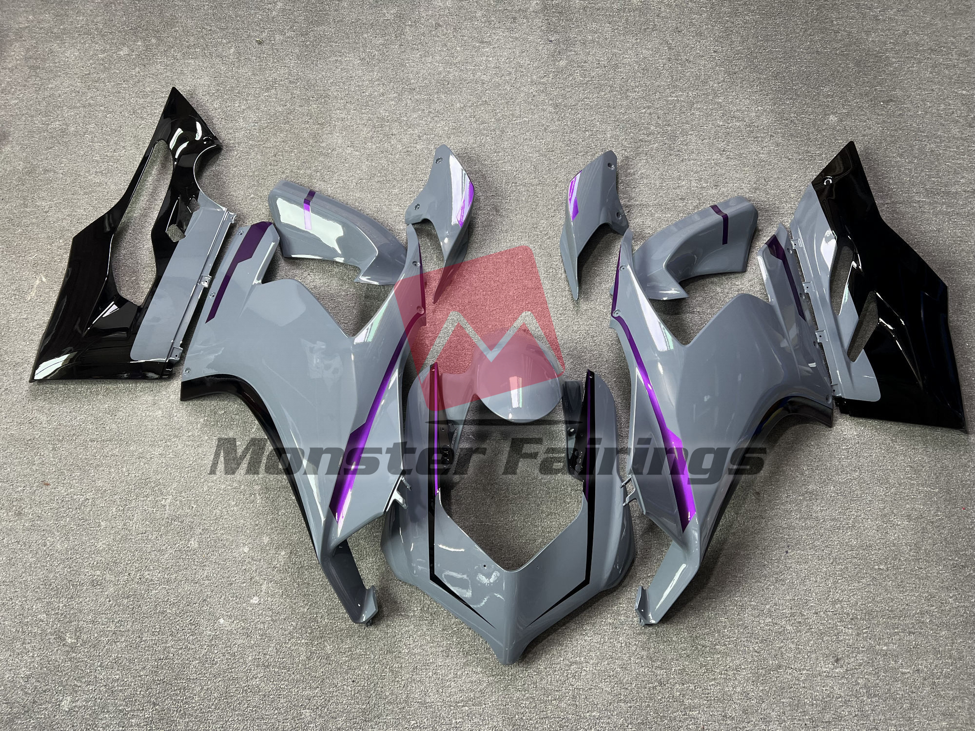 Nardo Gray with Purple Trim - Ducati Panigale V2 20-24 - Monster Fairings