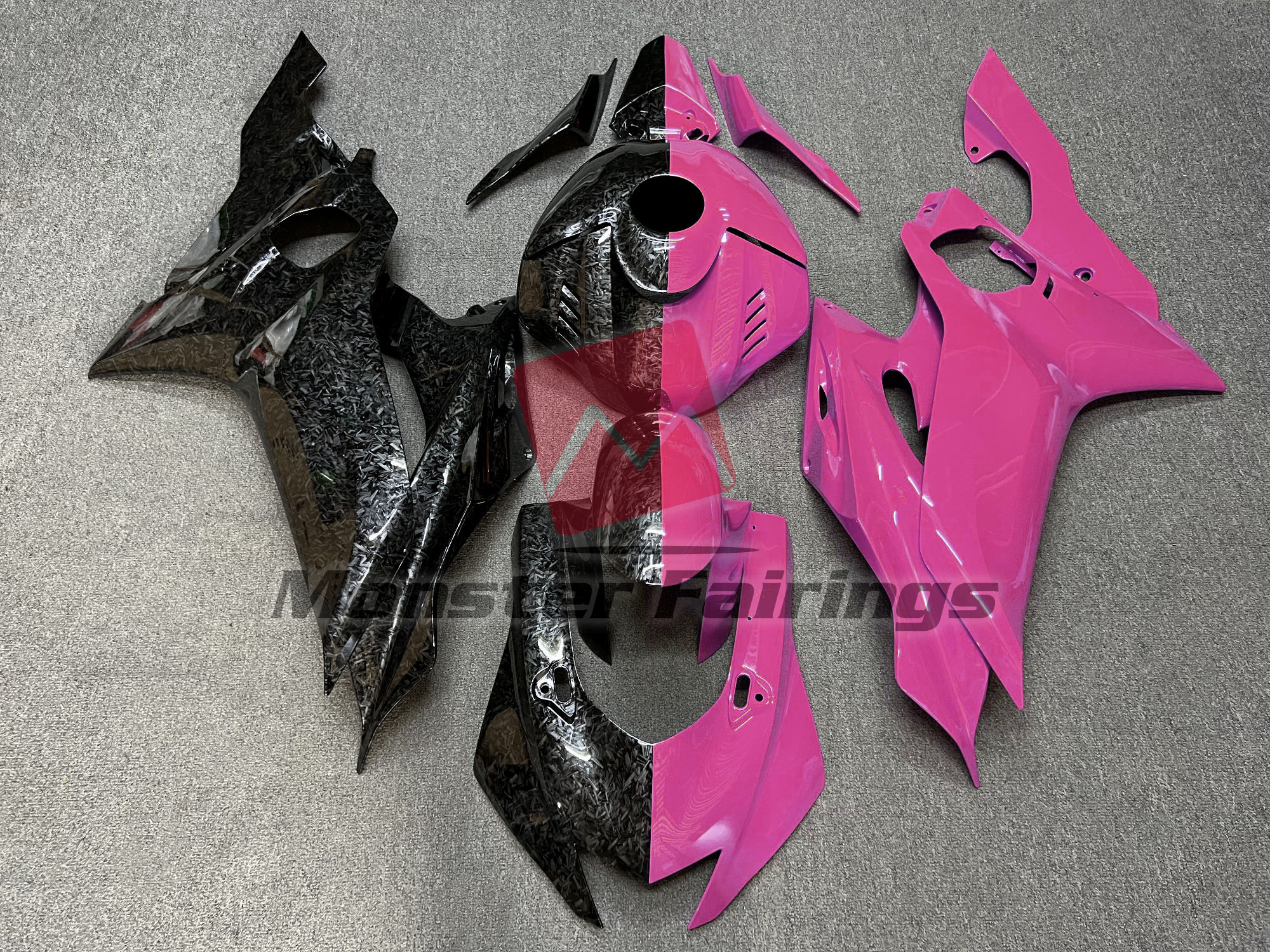 Gloss Forged Carbon Fiber & Pink Split - R6 17-22 - Monster Fairings