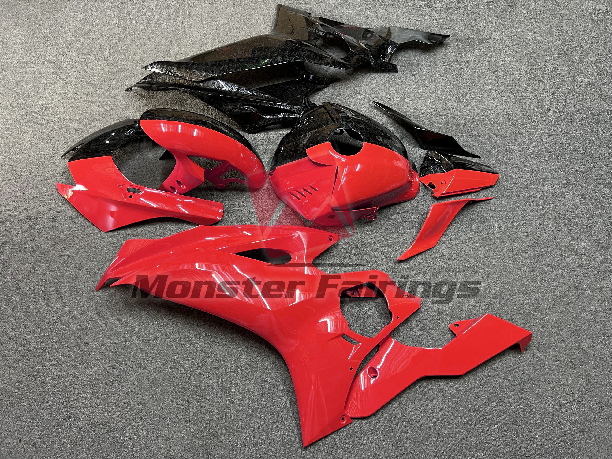 Yamaha R6 2017-2022 Gloss Forged Carbon Fiber & Red Split ABS Fairings ...