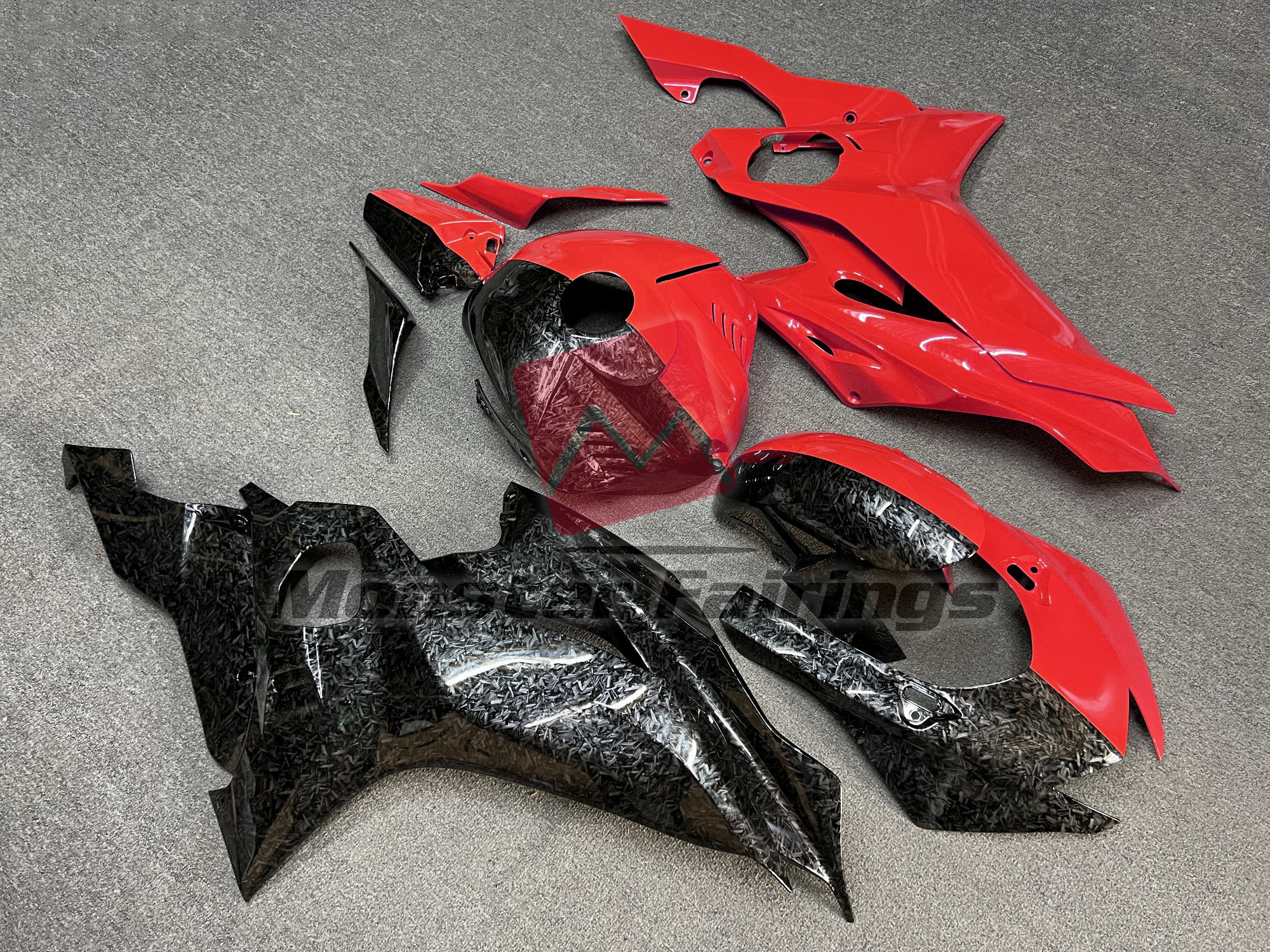 Yamaha R6 2017-2022 Gloss Forged Carbon Fiber & Red Split ABS Fairings ...