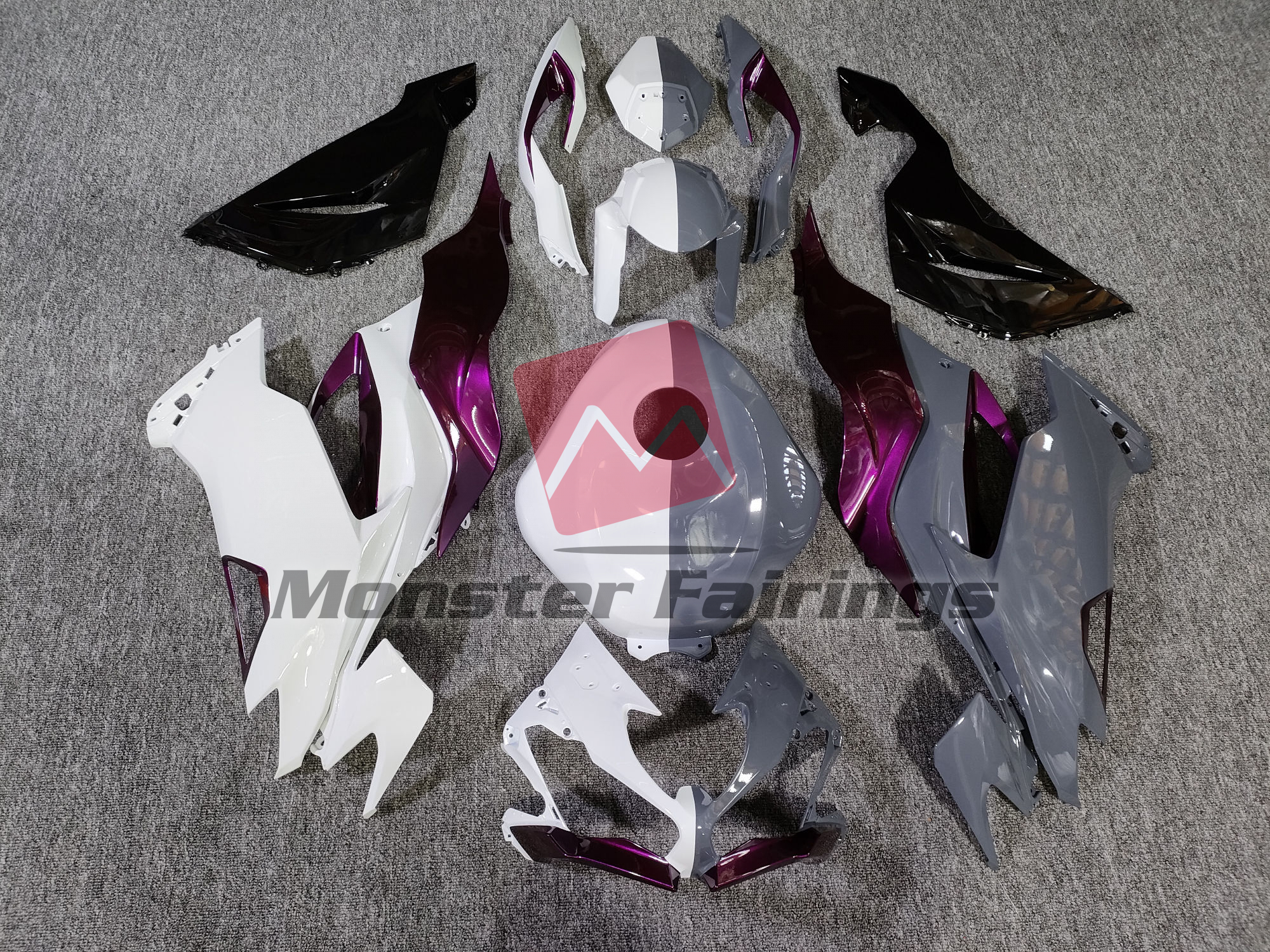 Kawasaki ZX6R 2019-2023 Gloss Nardo Gray & White Purple Split ABS ...