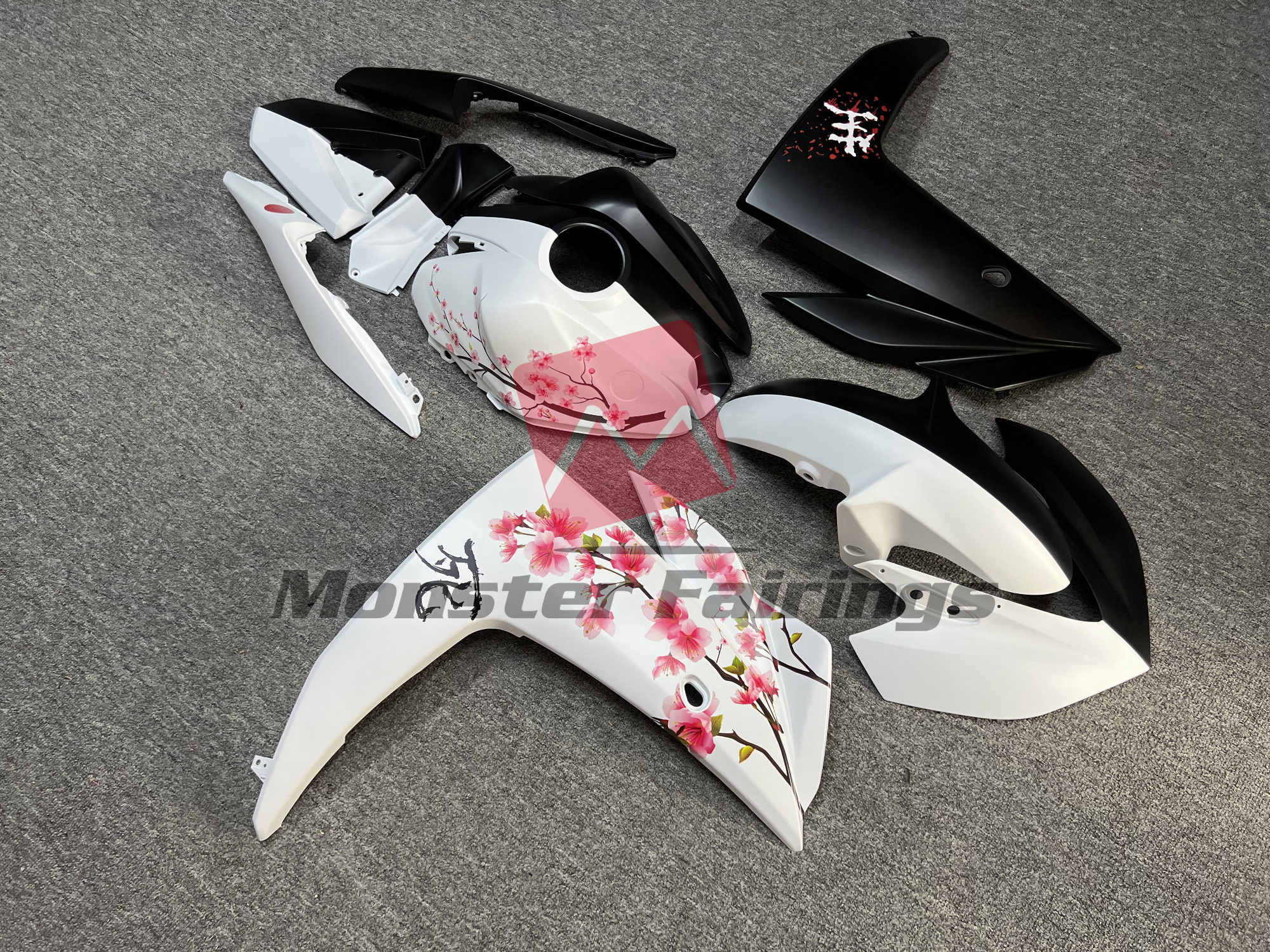 Yamaha R3 2014-2018 Matte Black & White Cherry Blossom Split ABS ...