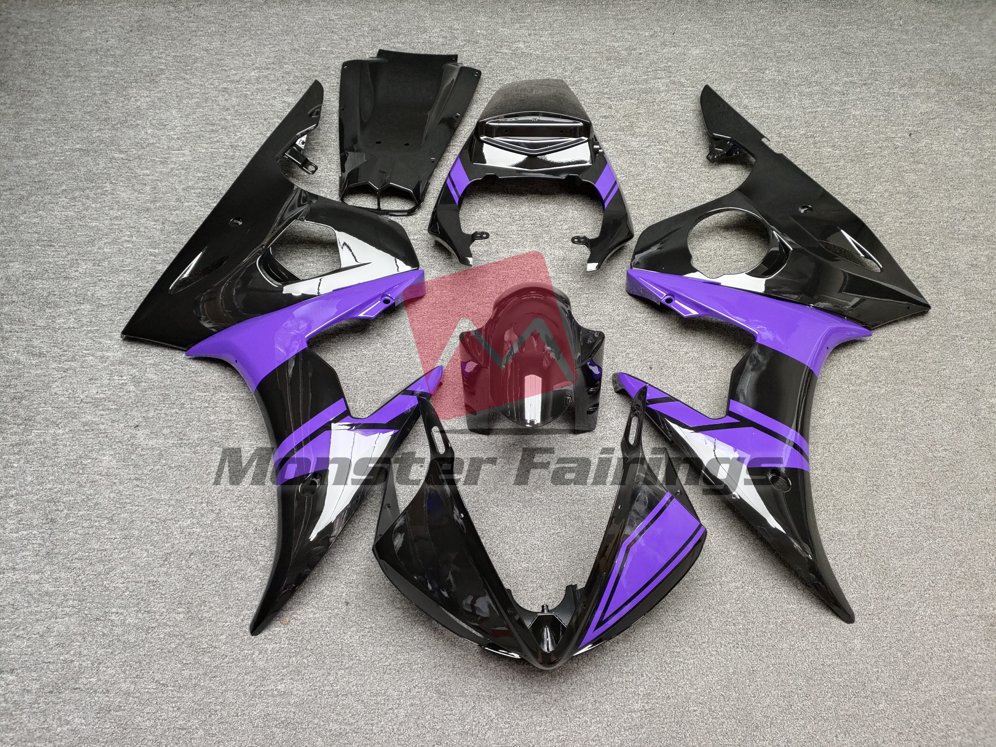 Yamaha R6 2005 Gloss Black & Purple ABS Fairings | Monster Fairings