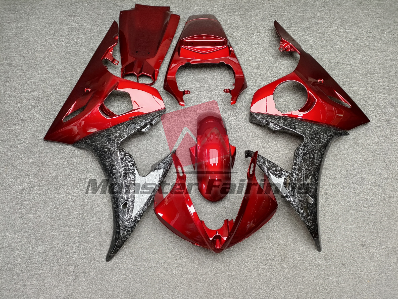 Yamaha R6 2003-2004 Gloss Candy Red Forged Carbon Fiber ABS Fairings ...