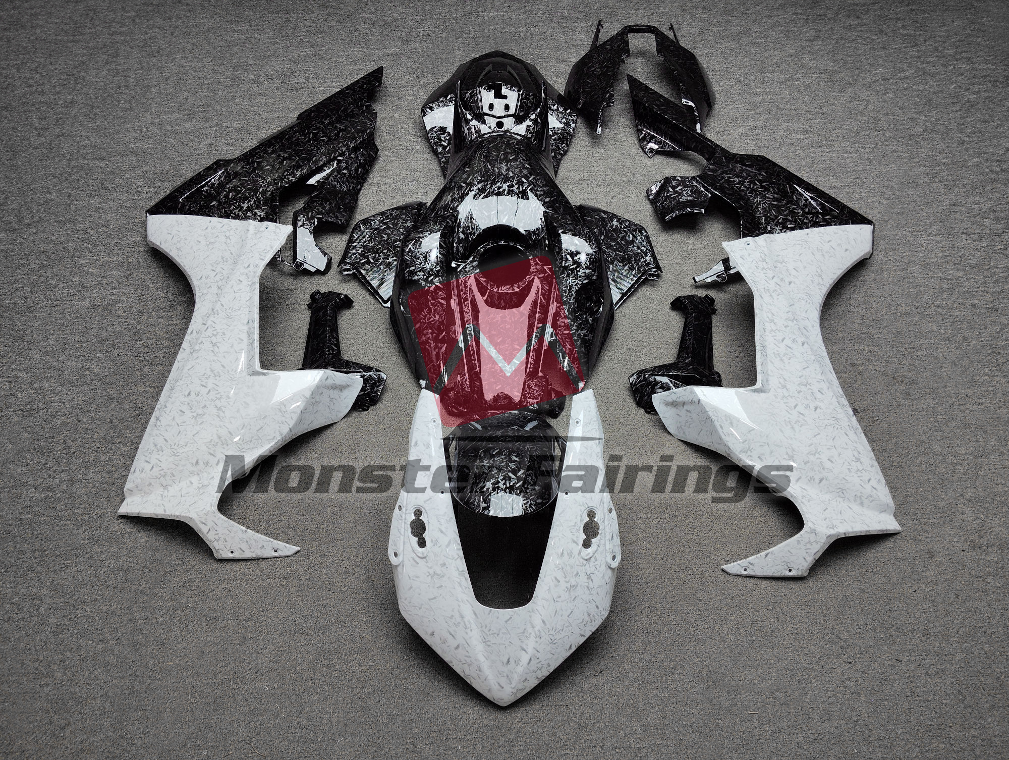 Honda CBR1000RR 2017-2026 Gloss Black & White Forged Carbon Fiber Style ...