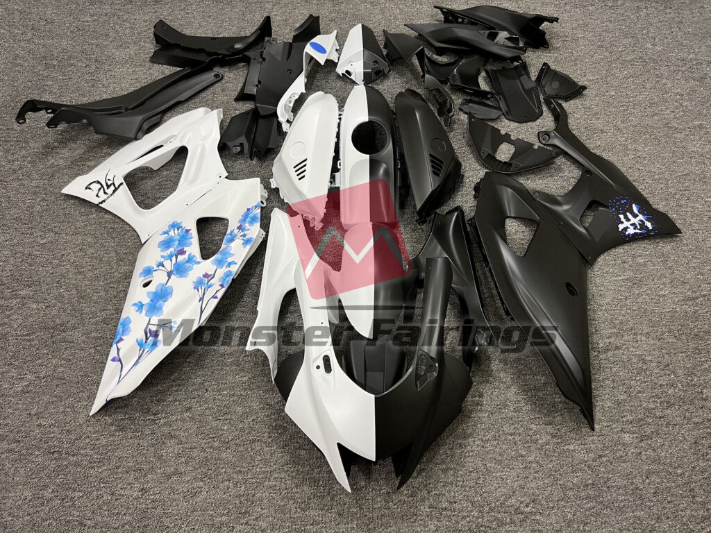 Yamaha R7 2021-2025 Matte Black & White Blue Cherry Blossom Split ABS ...