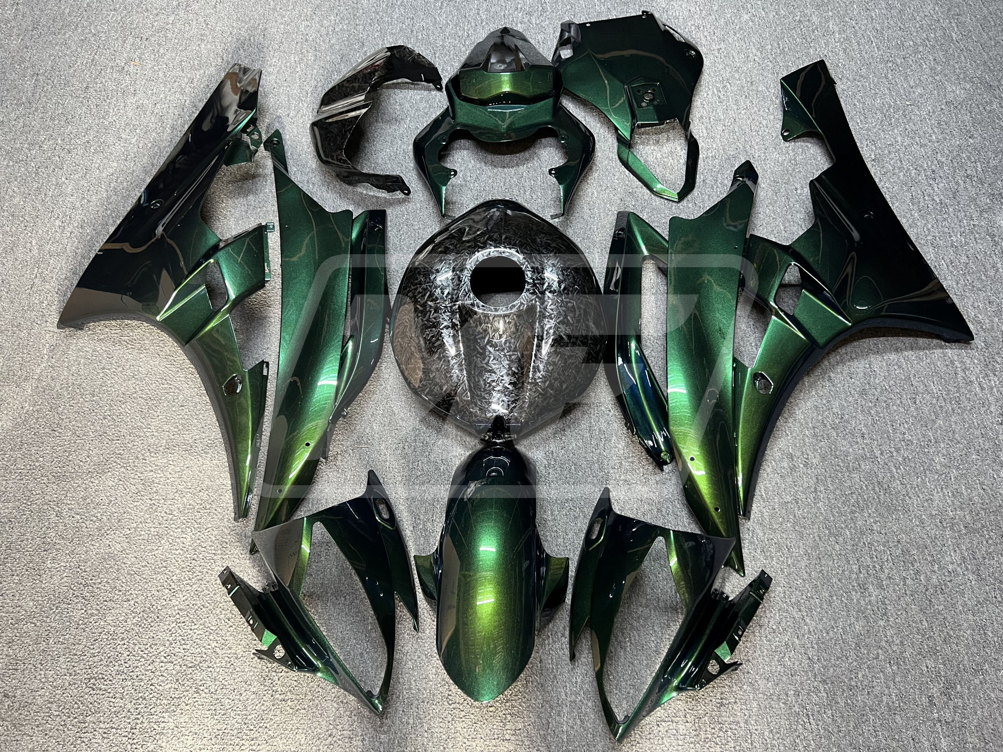 Yamaha R6 2006-2007 Gloss Green Chameleon Forged Carbon Fiber Style ABS ...