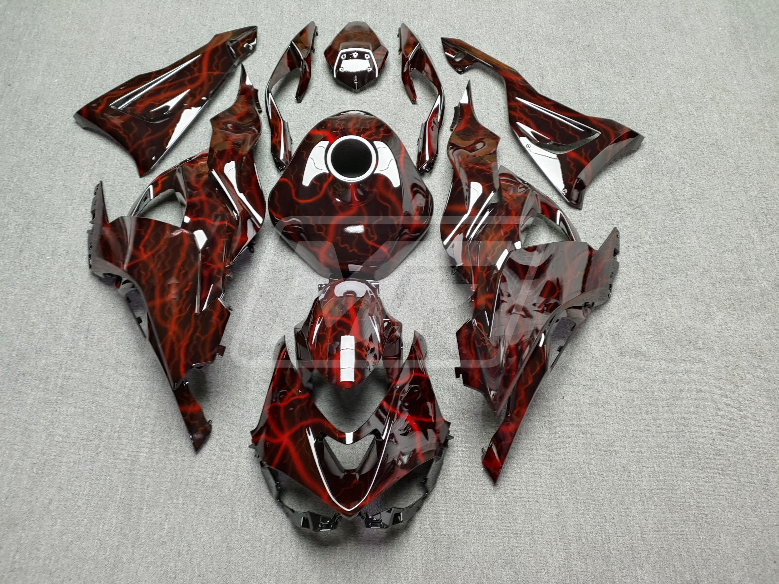 Kawasaki ZX6R 2024-2026 Gloss Black with Red Lightning ABS Fairings ...