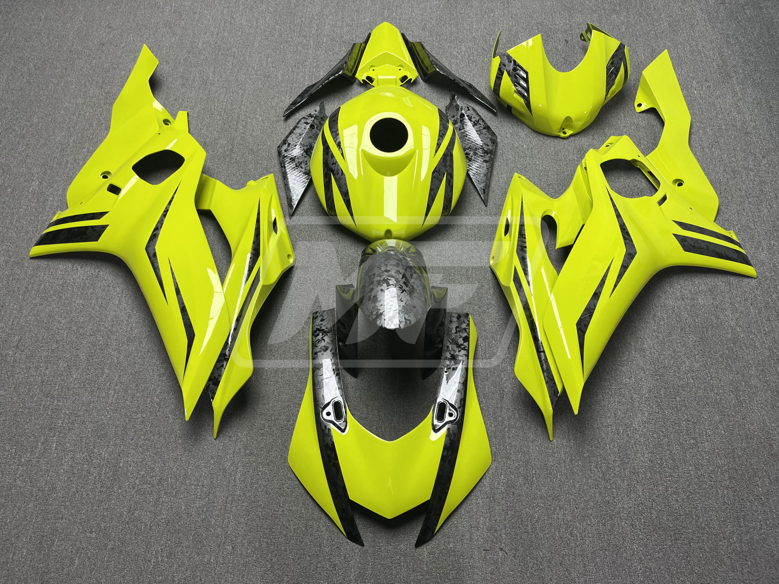 Yamaha R6 2017-2022Gloss Yellow with Forged Carbon Fiber Style ABS ...
